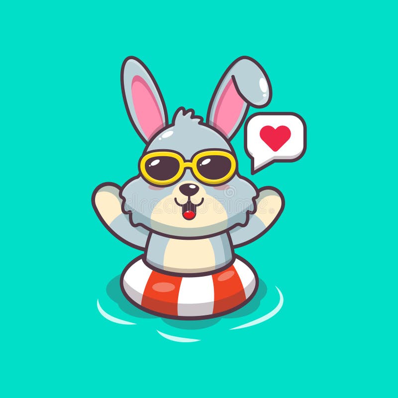 Cute Rabbit Swimming with Buoy Stock Vector - Illustration of furry ...