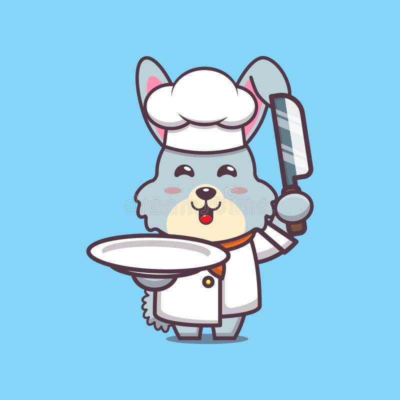 Cute Rabbit Chef Holding Plate and Knife Stock Vector - Illustration of ...
