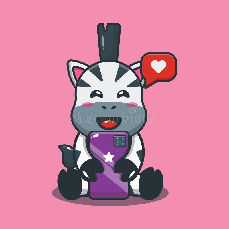 Cute Zebra with Phone. Cute Cartoon Animal Illustration Stock Vector ...