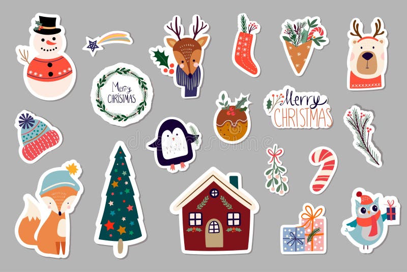 Christmas Winter Stickers Collection with Seasonal Design, Cute Animals ...