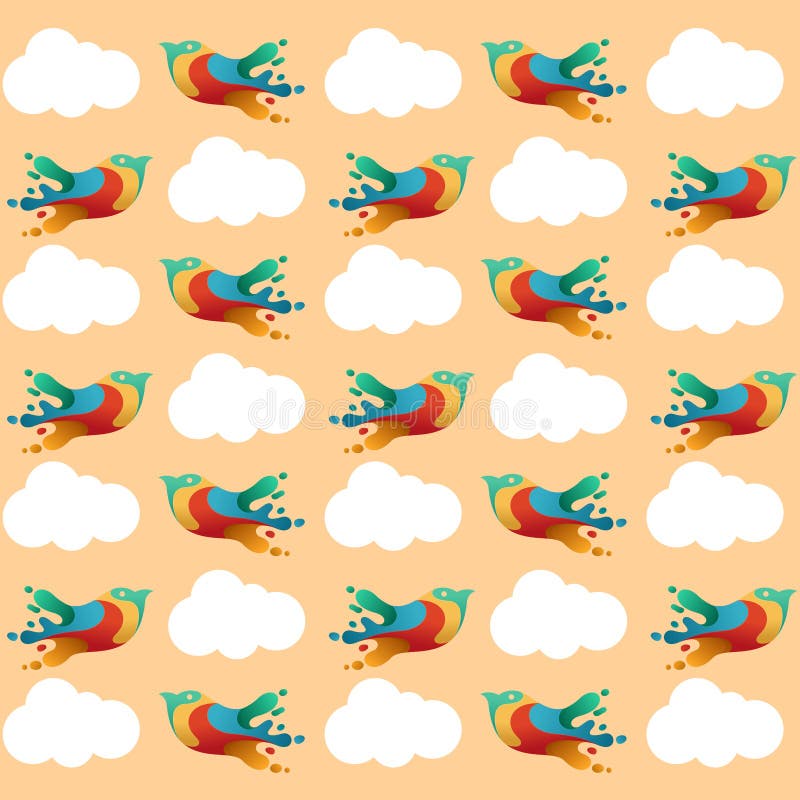 Seamless Pattern with Colorful Flying Birds and Clouds Sky Stock Vector ...