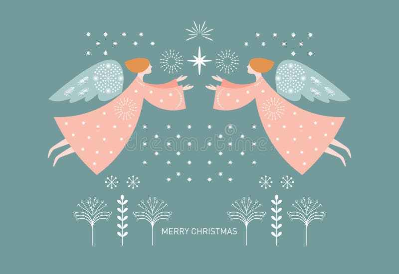 Christmas Card. Flying Christmas Angels Stock Vector - Illustration of ...