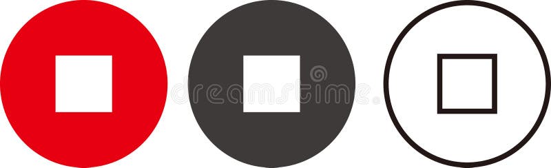 Stop Button Icon Set. Three Colors: Red, Black, and White. Stock Vector ...