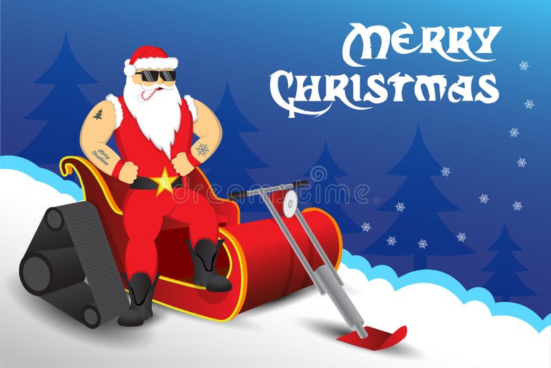 Brutal Santa Claus on a Snowmobile Stock Vector - Illustration of print ...