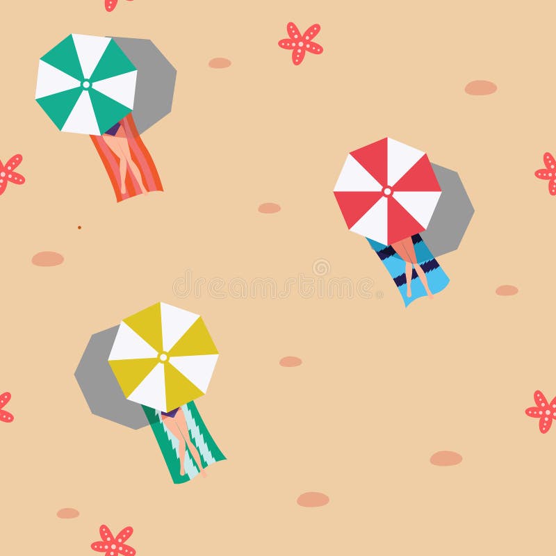 Sunbathing Girl in Beach Seamless Pattern Print Art Stock Vector ...