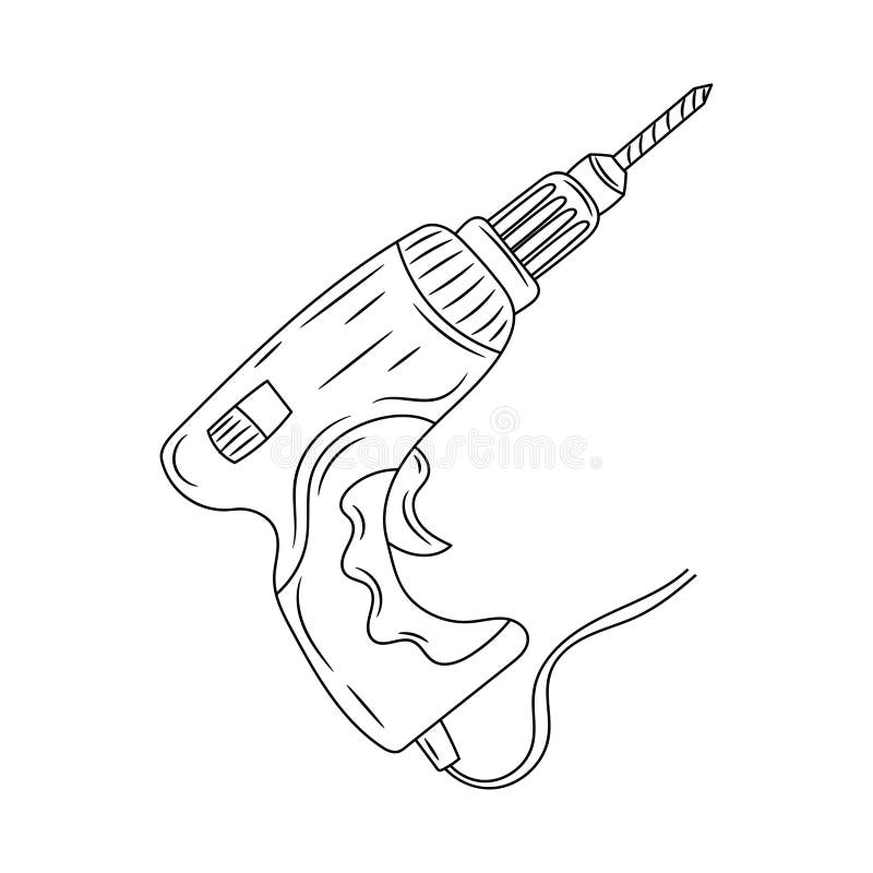 Simple Drilling Machine, Black and White Line Art Stock Vector ...