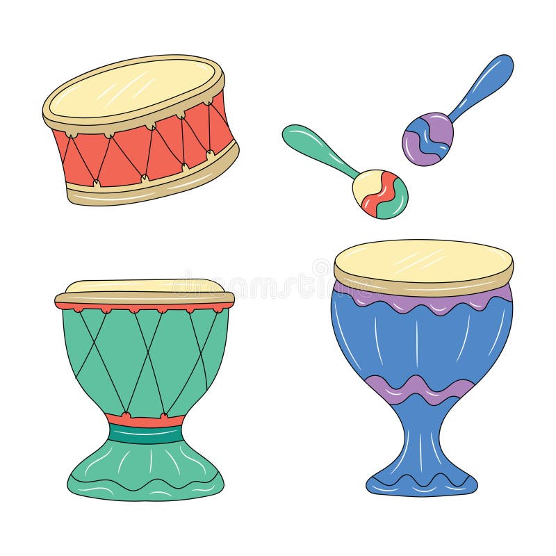 Brazilian Samba Batucada Drum, Colored Line Art Stock Vector ...