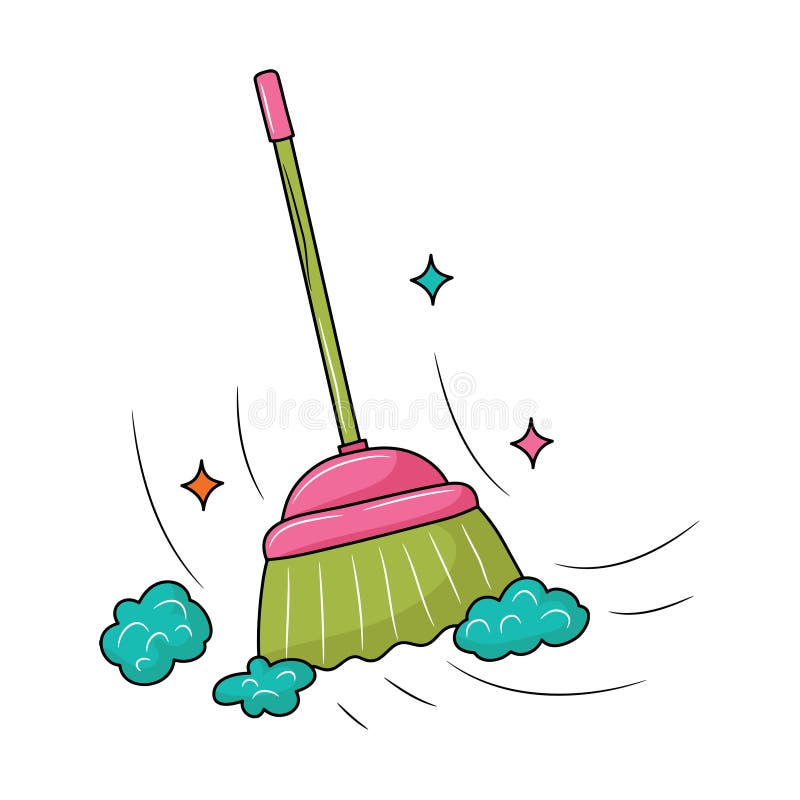 The Broom Removes Dust and Dirt, Colored Vector Illustration Stock ...
