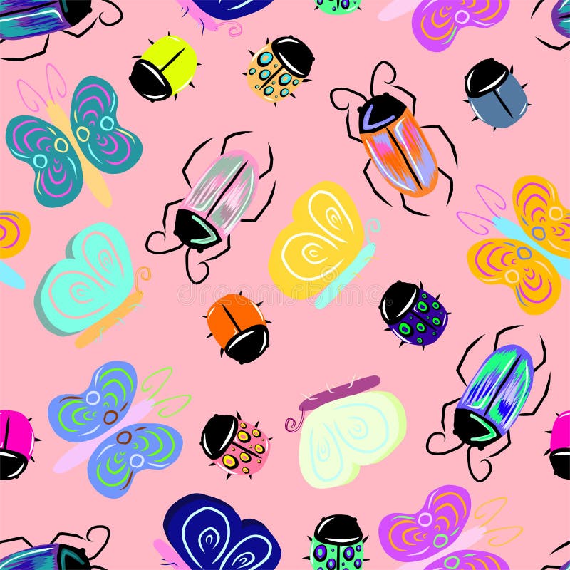 Cute Insects Kids Vetor Background Pattern Seamless Stock Vector ...