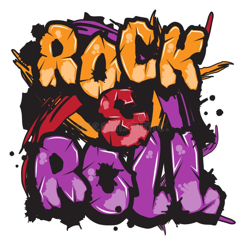 `Rock & Roll` Typography with Graffiti Style and Grunge Effects Vector ...