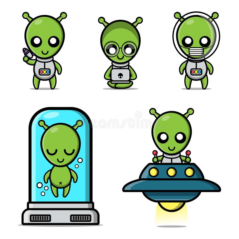 Cute Green Alien Character Set on Earth Vector Design Stock Vector ...