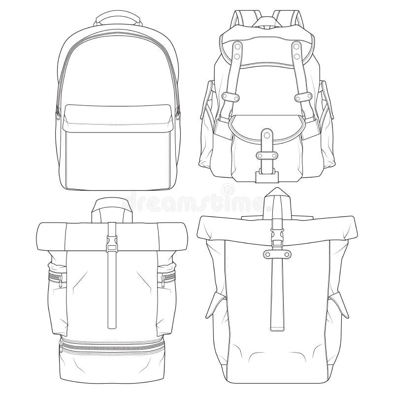 Set of Backpack Outline Drawing Vector, Set of Backpack in a Sketch ...
