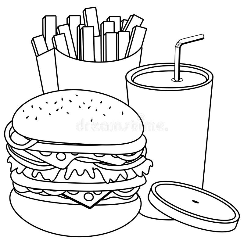 Fast Food Coloring Page Stock Illustrations – 400 Fast Food Coloring ...