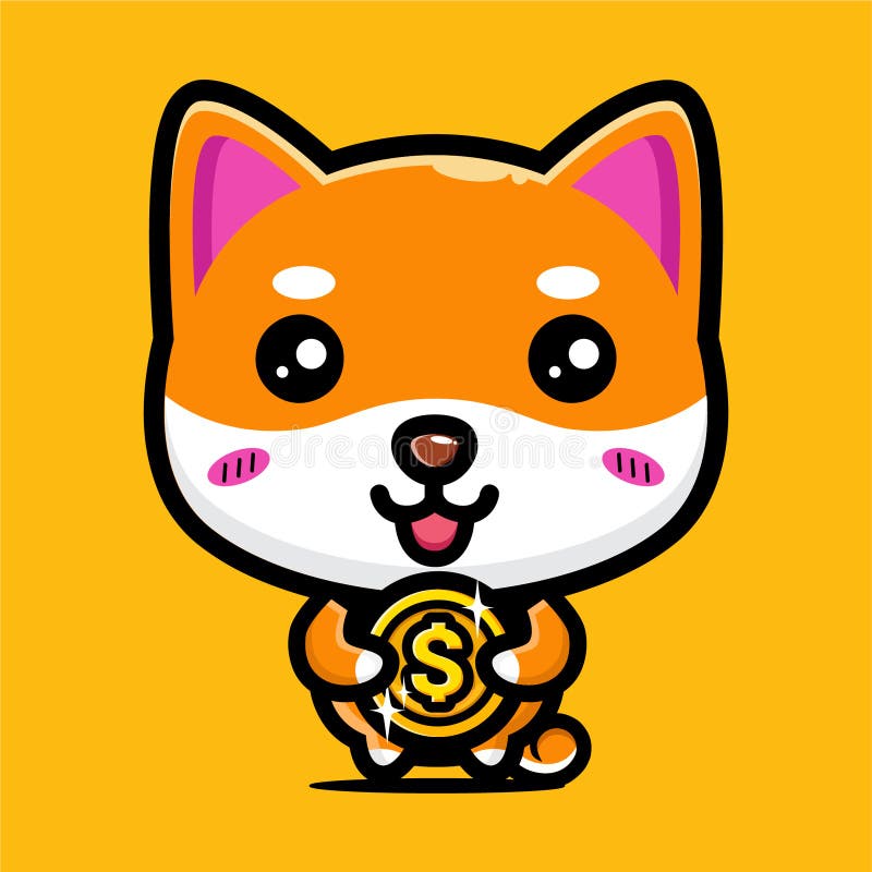 Cute Shiba Inu Animal Cartoon Mascot Character Holding Dollar Coin ...