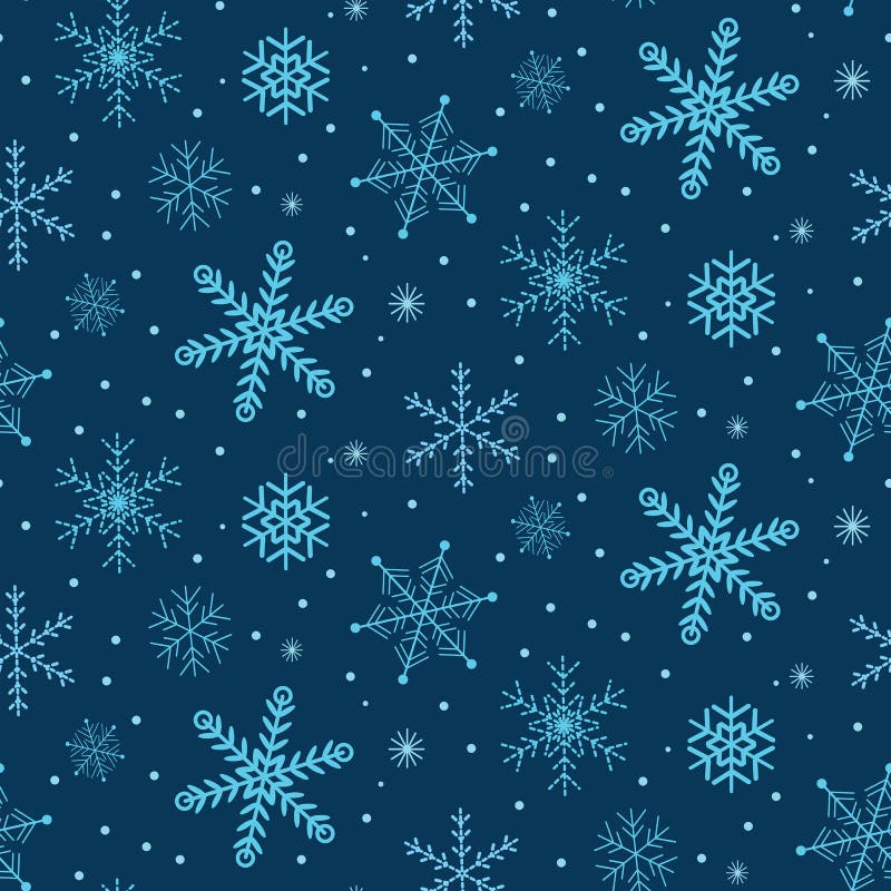 Abstract Light Blue Snowflakes Seamless Pattern Over Navy Blue Stock ...