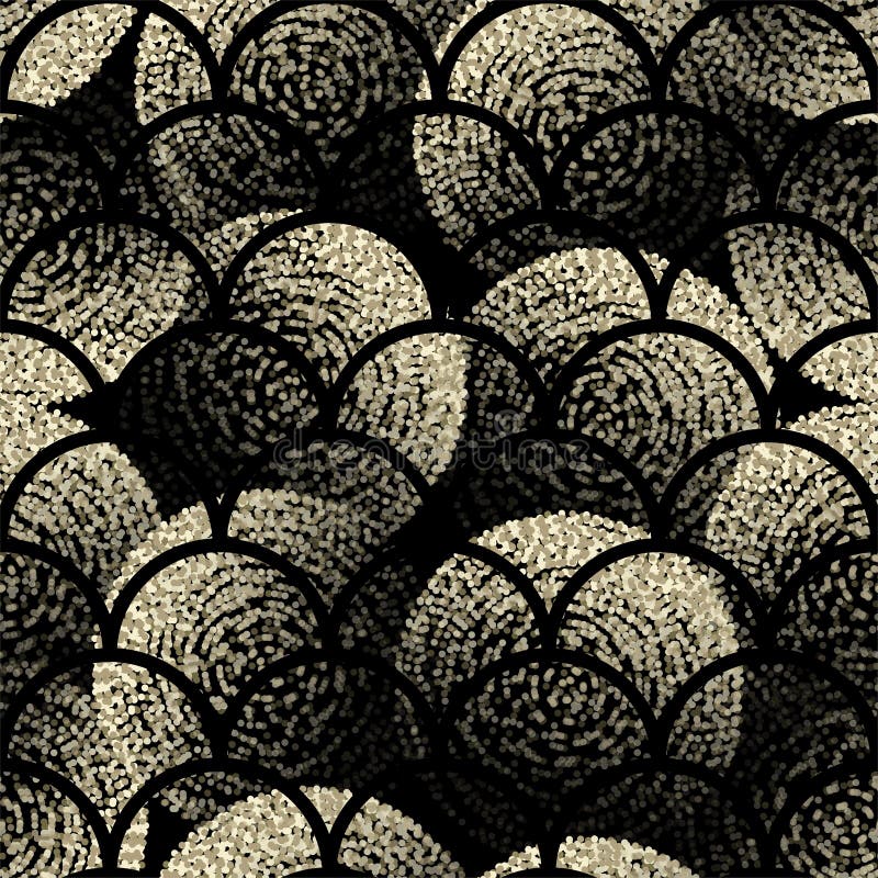 Gold Hand Drawn Stippled Circles and Seigaiha Texture Vector Background ...