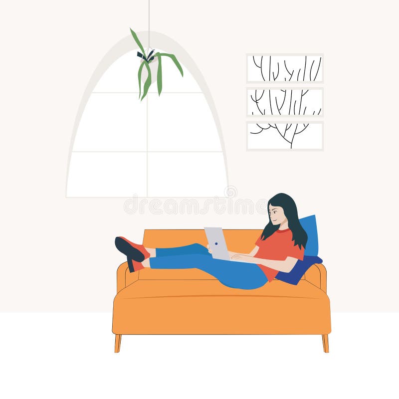 The Girl Works at the Computer, Sitting on a Bag with Beans Epidemic ...