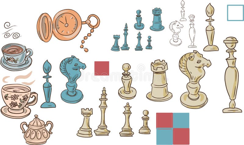 Chess Doodle Line Graphics Vector Hand Drawn Games Tournaments ...