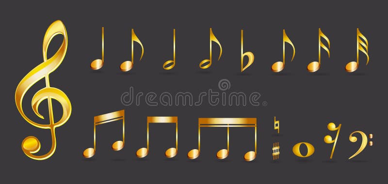 Gold Musical Notes Symbols Set Stock Illustrations – 40 Gold Musical ...