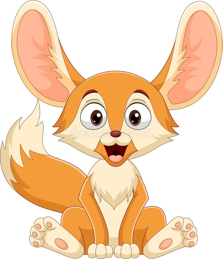 Cartoon Cute Little Fennec Fox Sitting Stock Vector - Illustration of ...