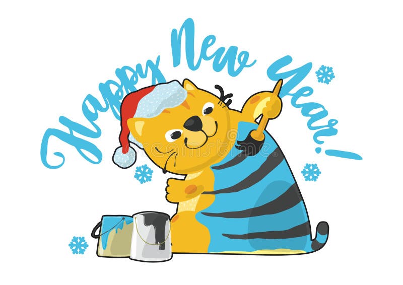 Happy New Blue Tiger Year Greeting Card Stock Illustration ...