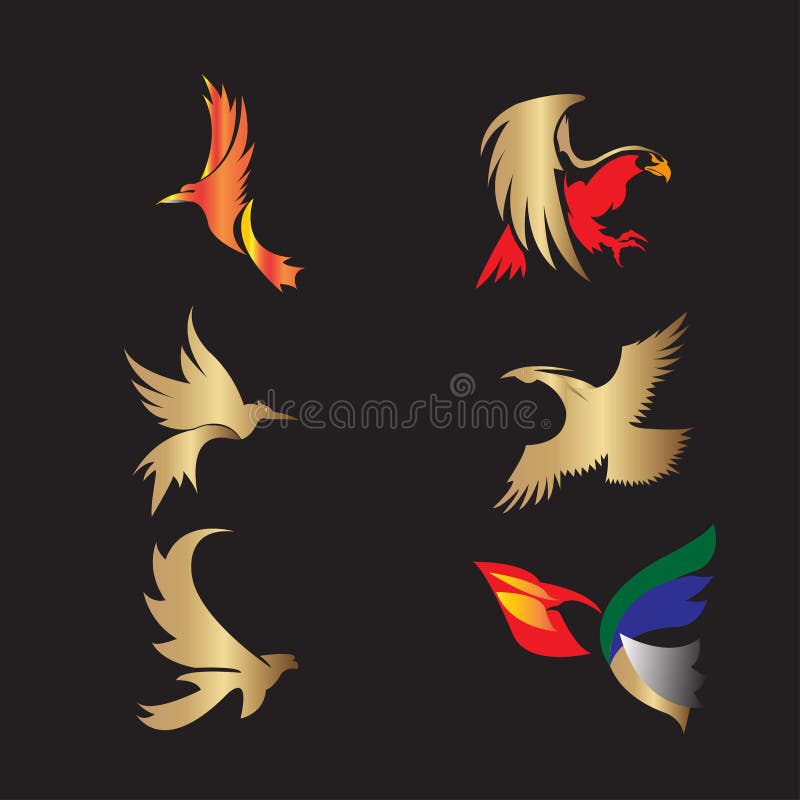 A Set of Flying Eagle Logos in Different Colors on Black Background ...