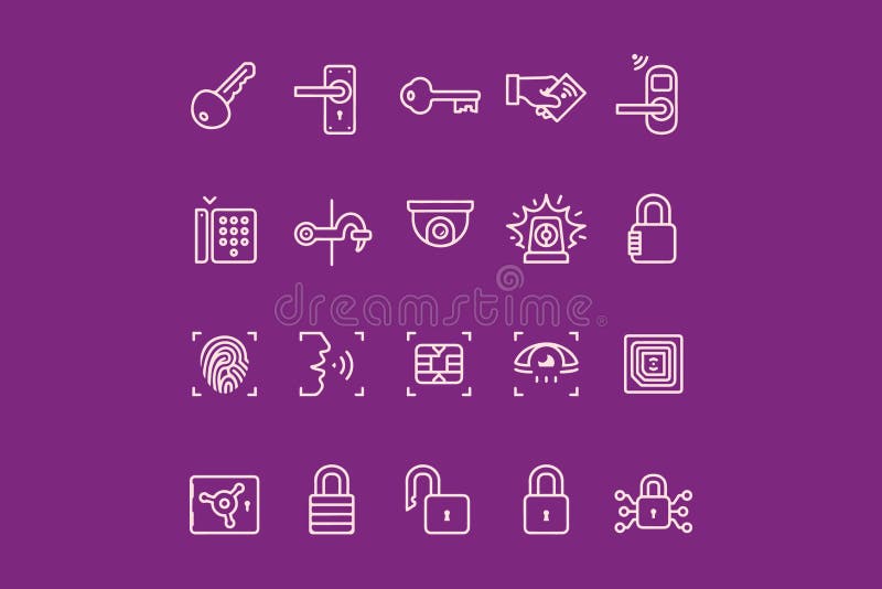 Access Control System- Outline Icon Set Stock Illustration. Stock ...