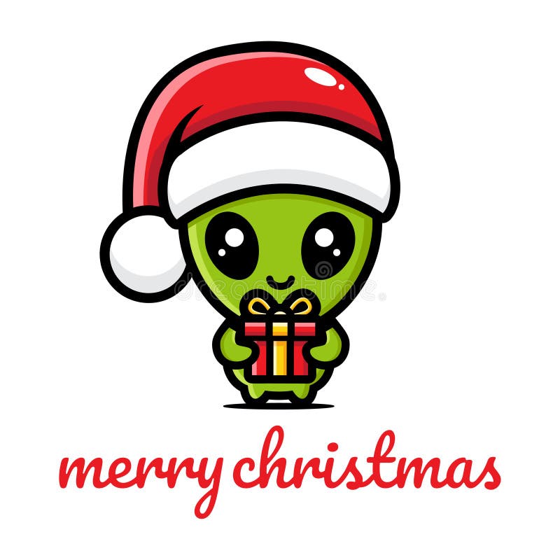 Cute Alien Character Design is Celebrating Christmas Stock Vector ...