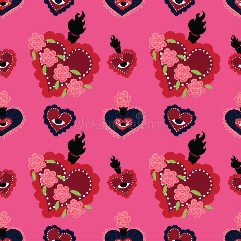 Sacred Heart Seamless Pattern Vector Stock Vector - Illustration of ...