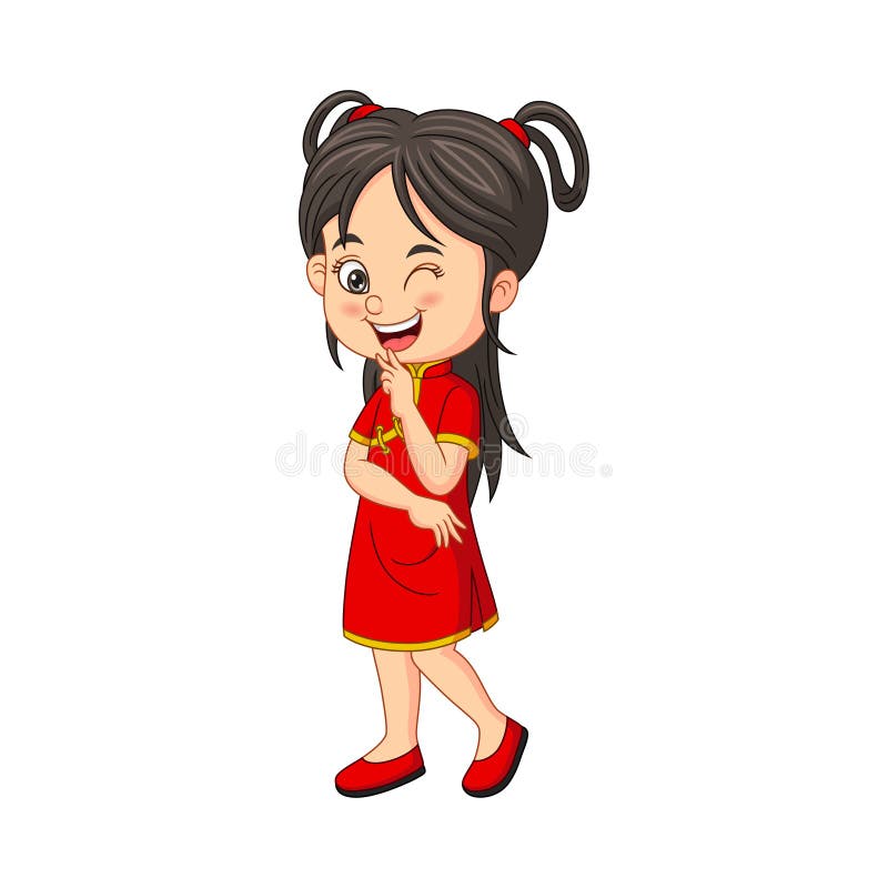 Cartoon Funny Chinese Girl Winking Eye Stock Vector - Illustration of ...