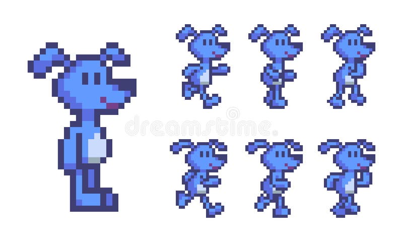 Pixel Art 8 Bit Character Blue Puppy Run Animation Vector Stock Vector ...