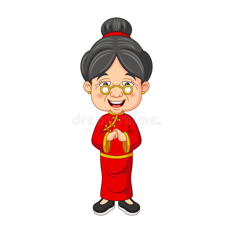 Chinese Grandma Cartoon on White Background Stock Vector - Illustration ...