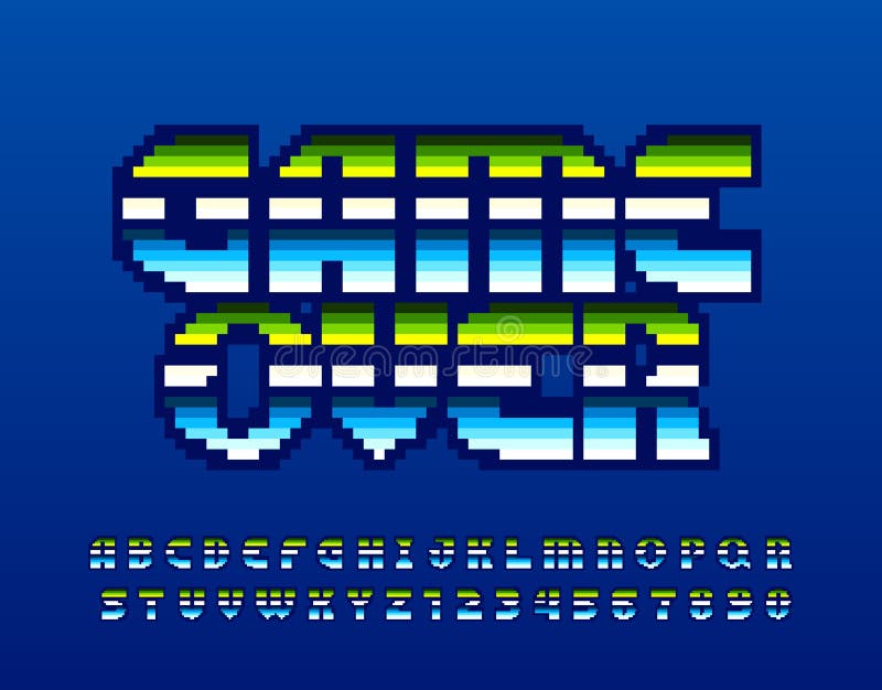 Game Over Alphabet Font. Pixel Gradient Letters and Numbers Stock ...