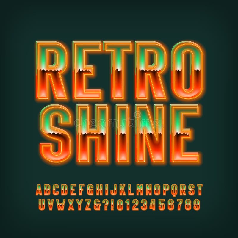 Retro Shine Alphabet Font. Neon Glowing Letters and Numbers Stock ...