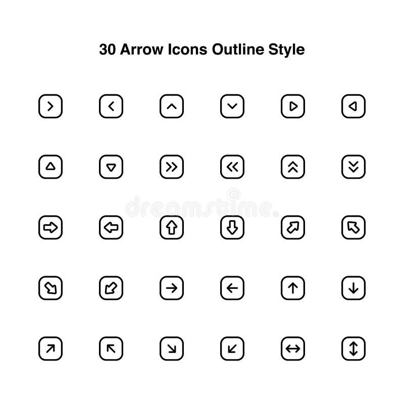 30 Arrow Icons Outline Style Outline Style Icon Stock Vector ...