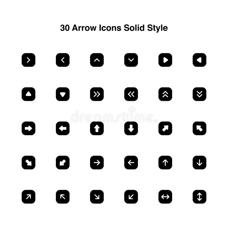 30 Arrow Icons Solid Style Solid Style Icon Stock Vector - Illustration ...
