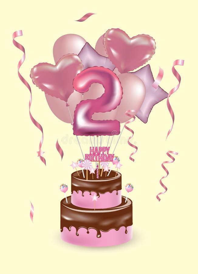 Happy second birthday card stock vector. Illustration of gift - 238296854