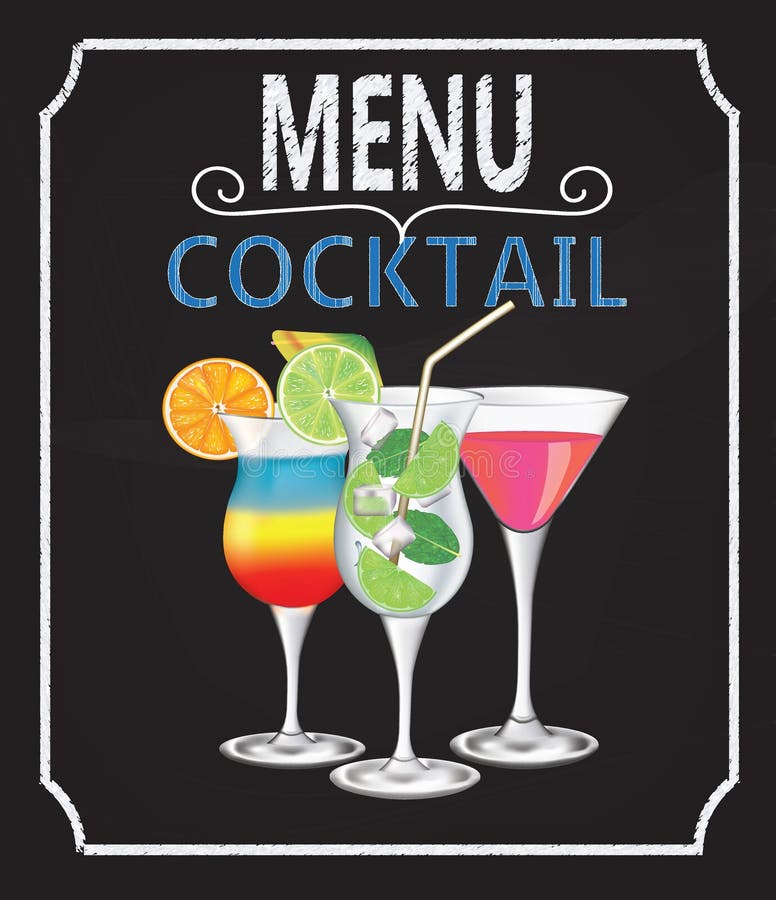 Cocktails Menu Card Cover with Neon Lights and Burning Cocktail Stock ...