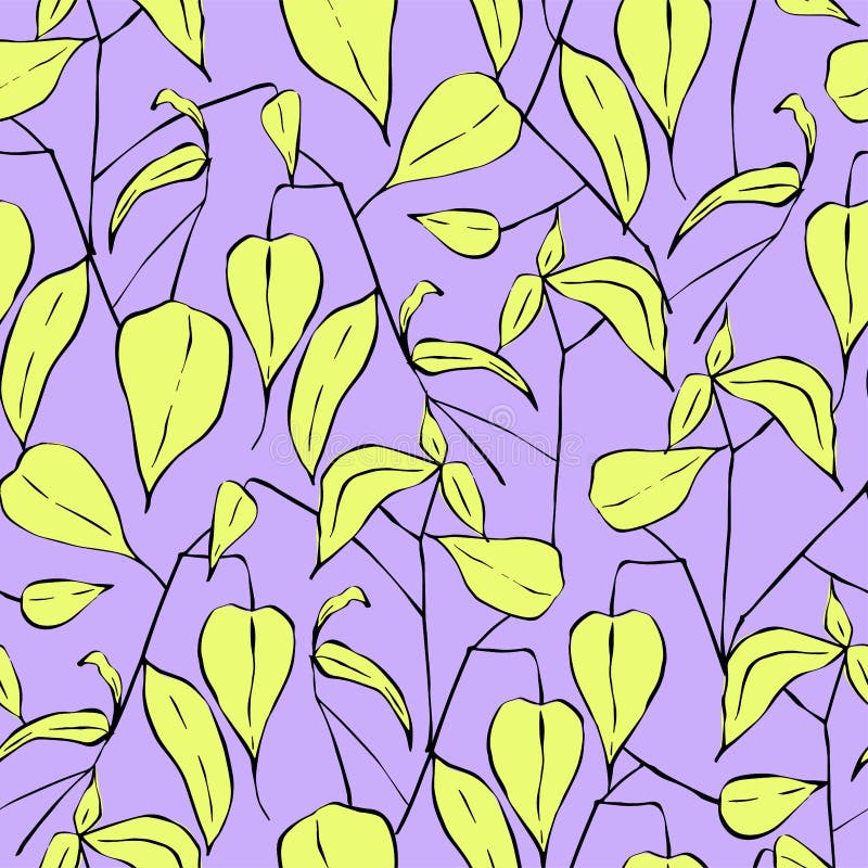 Vector Pen Drawing Outline Leaf Illustration Seamless Repeat Pattern ...