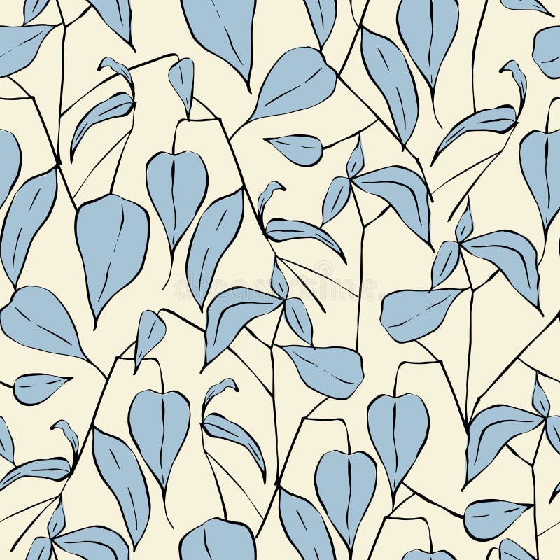 Vector Pen and Ink Drawing Leaf and Dots Illustration Motif Seamless ...