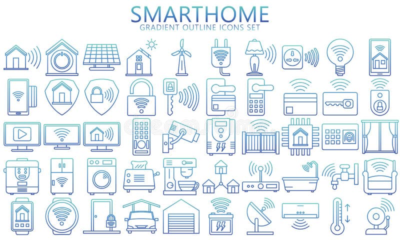 Smart Home Gradient Outline Icons Set Stock Vector - Illustration of ...