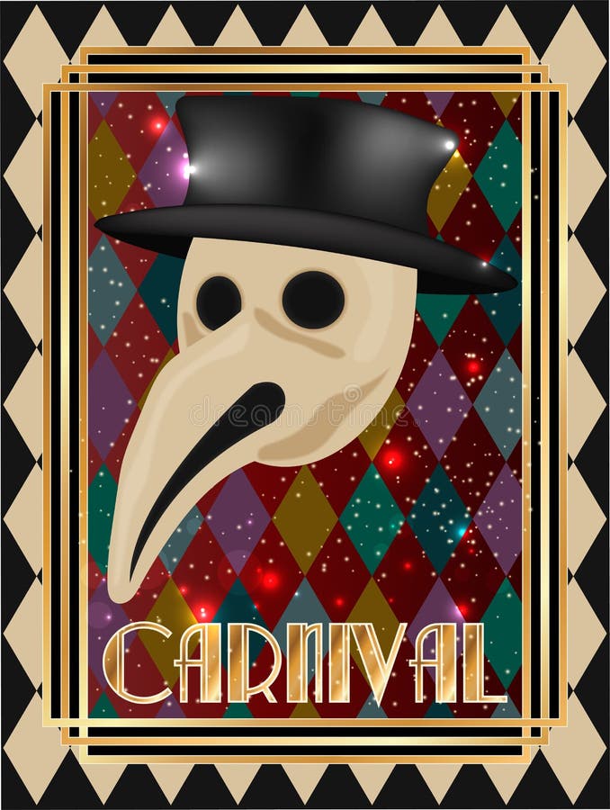 Venetian Carnival Mask Plague Doctor, Card in Art Deco Style Stock ...