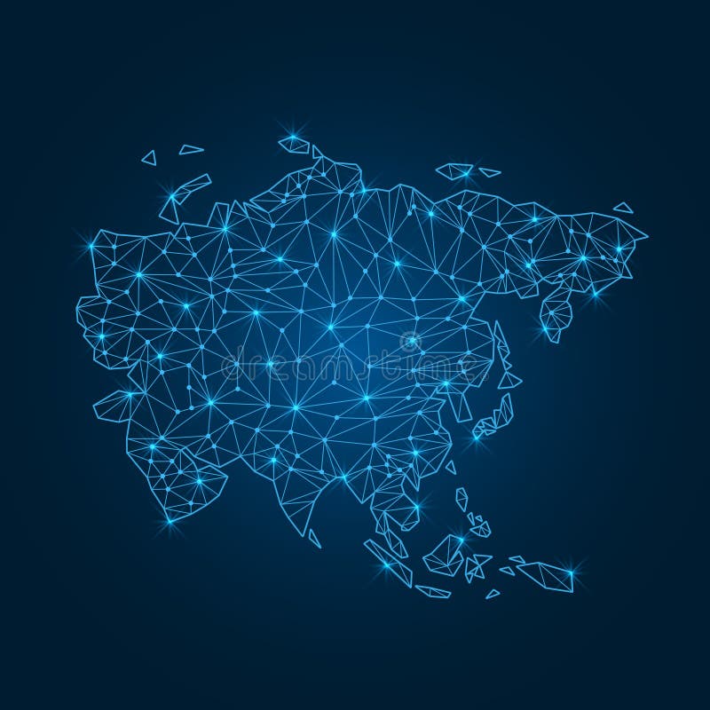 Asia Map with Polygonal Glowing Shapes. World Map Linear Continent with ...