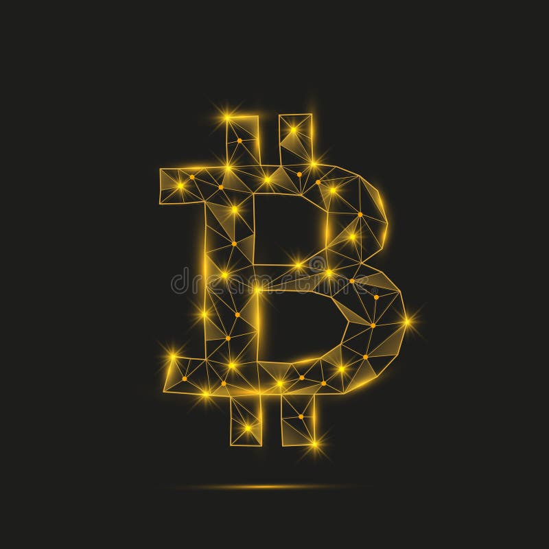 Bitcoin Symbol with Polygonal Yellow Glowing Shapes. Crypto Currency ...