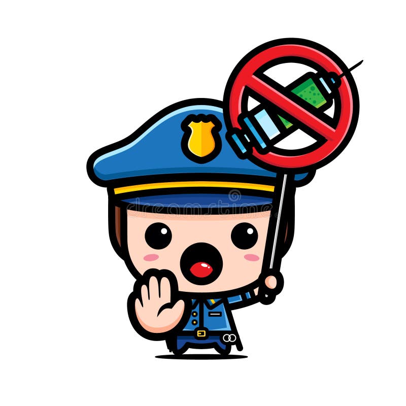 Police Cartoon Character Holding Drug Prohibition Sign Stock Vector ...