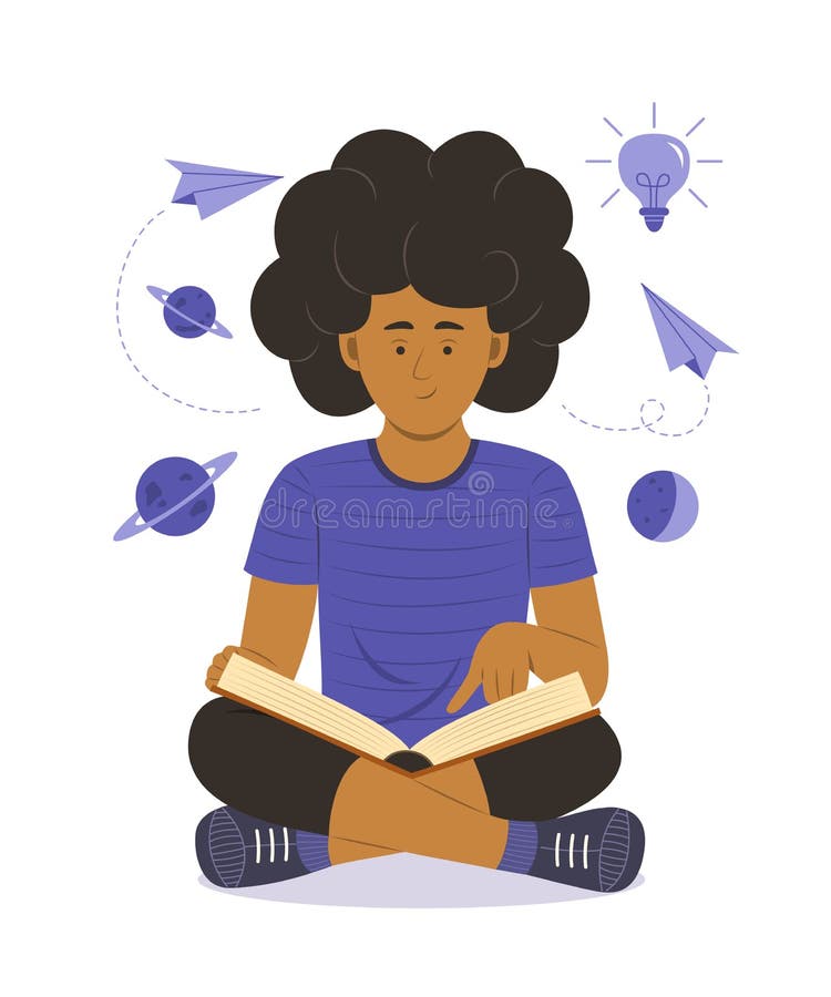 Boy Reading Book and Imagine. Stock Vector - Illustration of design ...