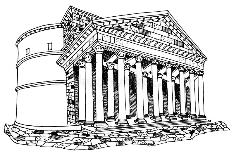 Sketch of Pantheon. Rome. Italy Stock Vector - Illustration of ...