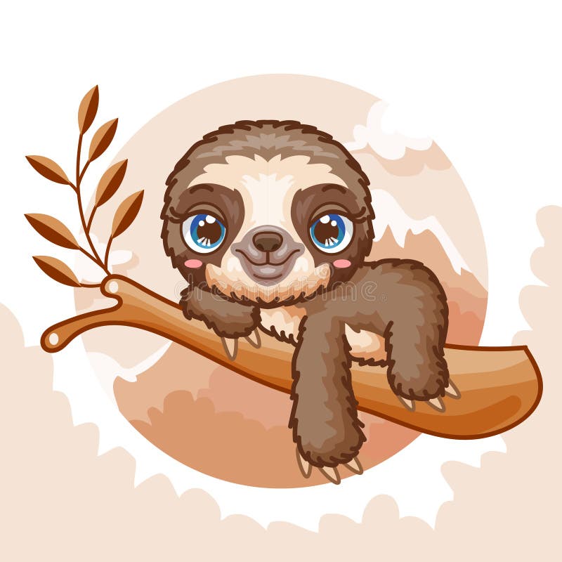Cute Little Sloth Cartoon Perched on a Tree Stock Vector - Illustration ...