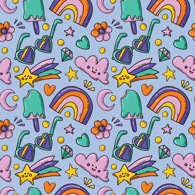 Bright Pattern with Elements in Cartoon Style Stock Vector ...