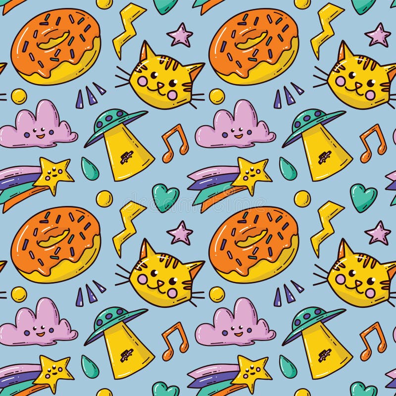 Seamless Pattern with Fun Elements Stock Vector - Illustration of ...